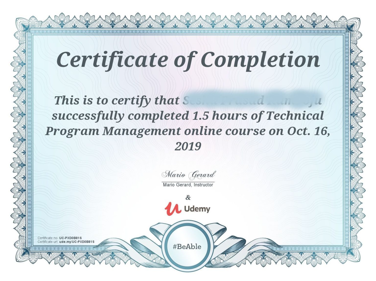 Technical Program Management Certification - Mario Gerard